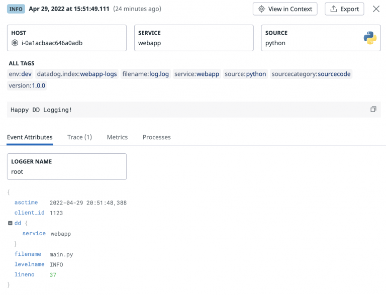 Datadog Logs and APM Trace Injection - YippeeCode