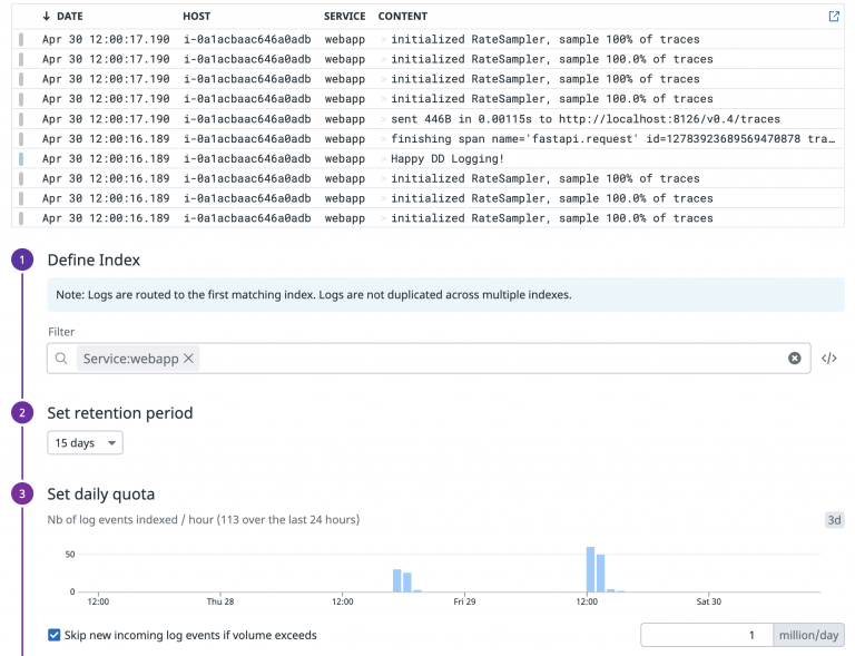 Datadog Log Indexes and Facets - YippeeCode